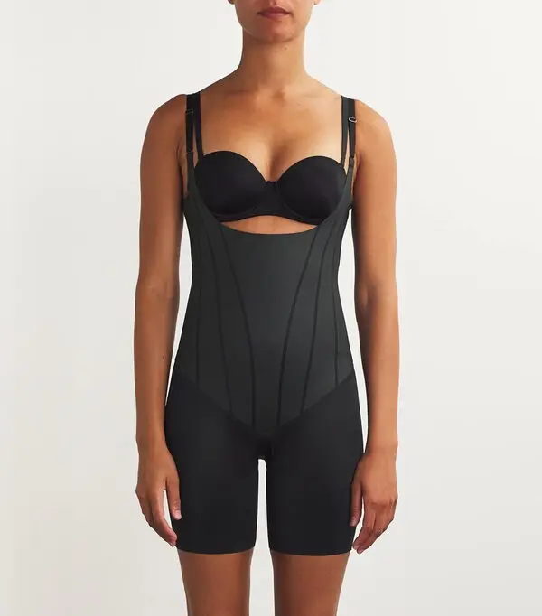 Spanx Supersculpt Totalcontour Open-bust Mid-thigh Bodysuit - Black