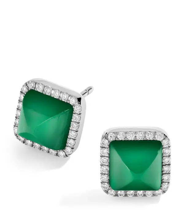 MARLI NEW YORK Gold, Diamond And Agate Cleo Pyramid Stud Earrings - White