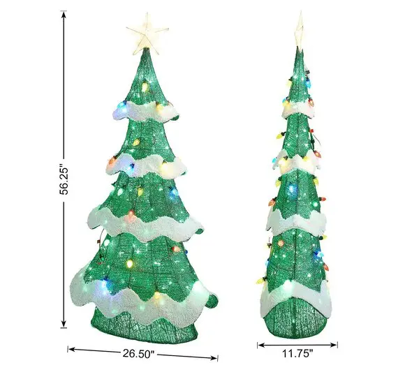 GLITZHOME 57' Lighted Christmas 3d Mesh Outdoor Christmas Tree