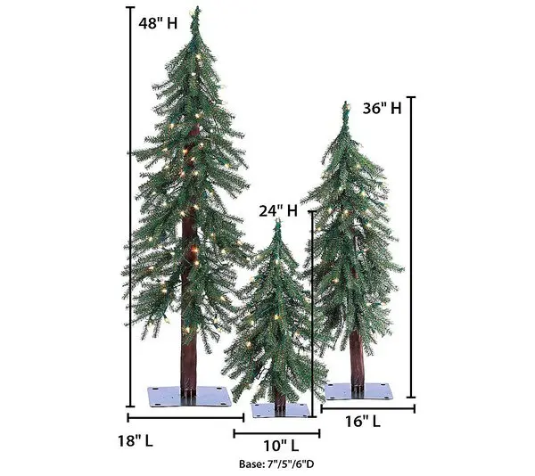 STERLING Elegant 3-piece Prelit Alpine Tree Set Co