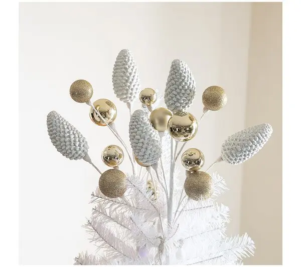 GLITZHOME 24h Christmas Silver & Gold Pineconepicks S/4 - One-color