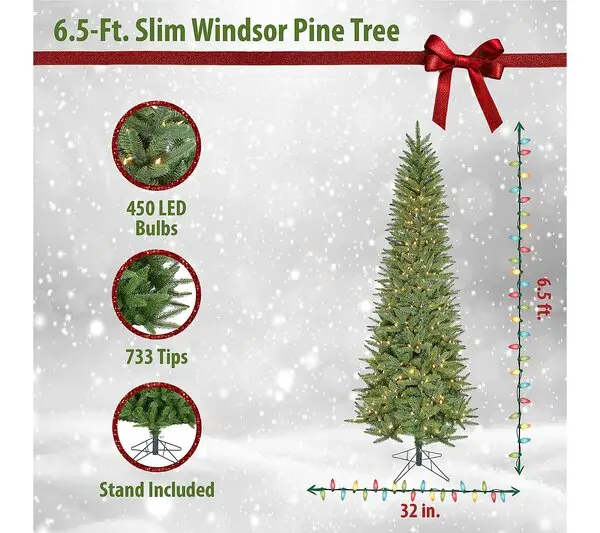 CHRISTMAS TIME 6.5 Ft. Windsor Pine Slim Artifi Cial Christmas