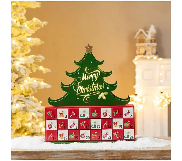 GLITZHOME 15' Lighted Christmas Tree 24 Drawer Dvent Calendar - One-color