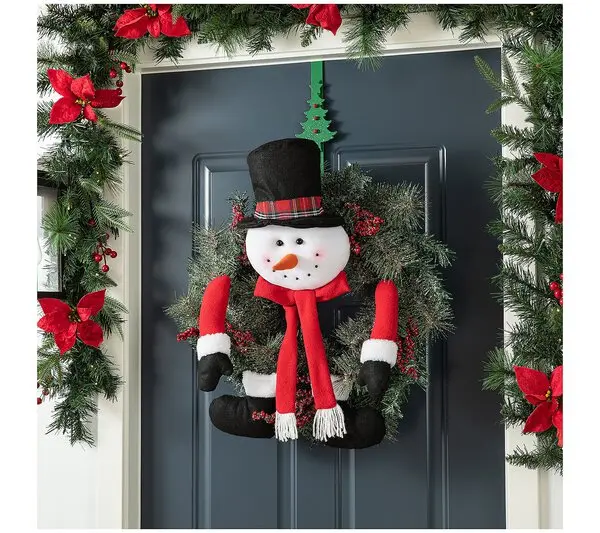 GLITZHOME 20'h Fabric Christmas Snowman Wreath Rnament - One-color