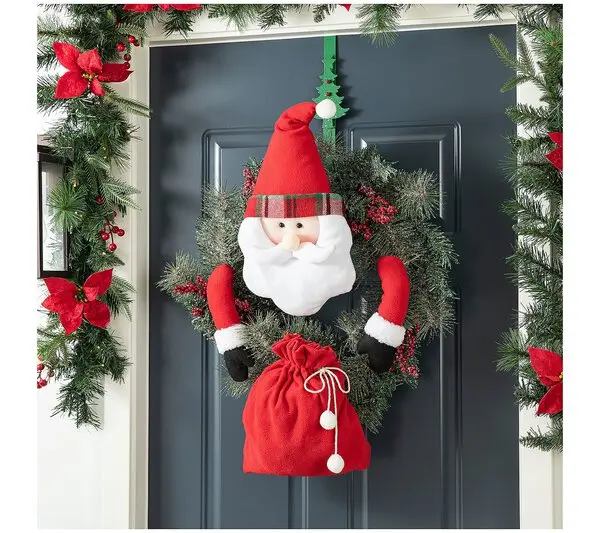 GLITZHOME 20'h Fabric Christmas Santa Wreath Or Nament - One-color