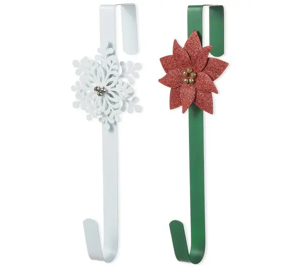GLITZHOME Christmas Snowflake & Poinsettia Wrea Th Hangers S/2 - One-color