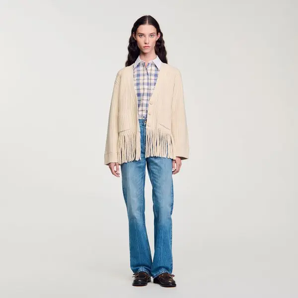 Sandro Fringed Knit Cardigan
