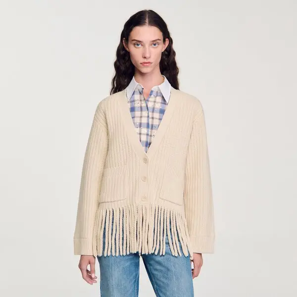Sandro Fringed Knit Cardigan
