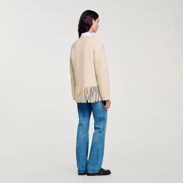Sandro Fringed Knit Cardigan