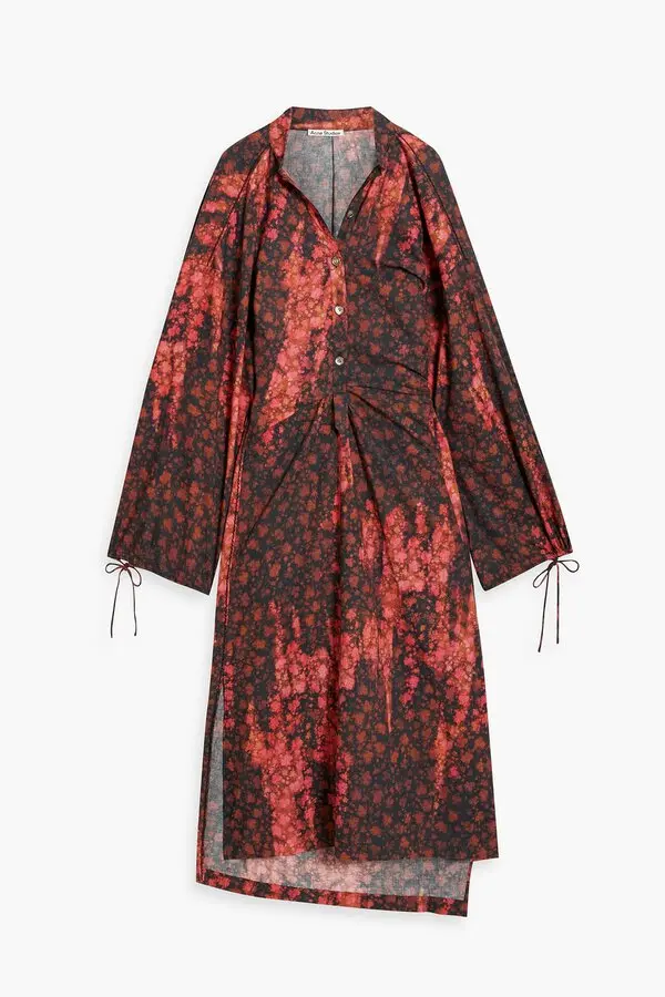 Acne Studios Draped Floral-print Cotton Midi Dress