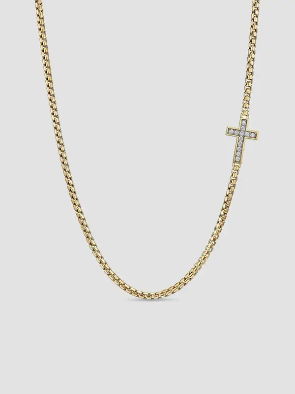 David Yurman Cross Station Necklace In 18k Yellow Gold - Diamond