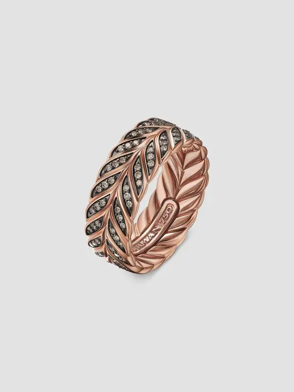 David Yurman Chevron Pave Band Ring In 18k Rose Gold