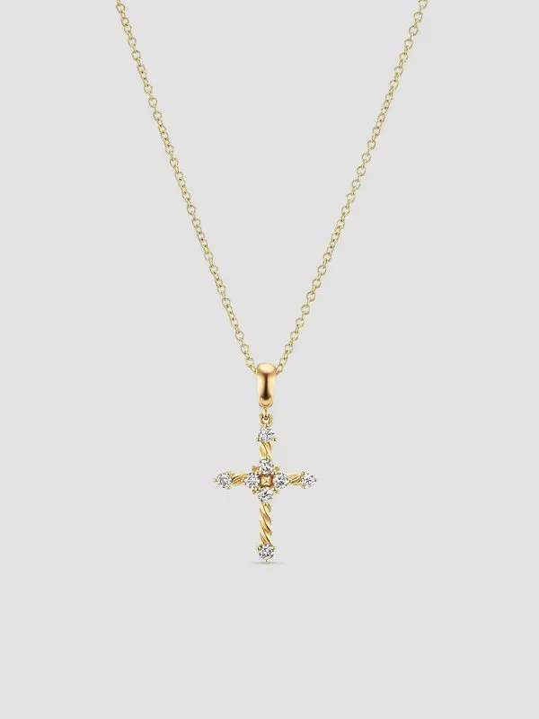 David Yurman Petite Modern Renaissance Cross Pendant Necklace In 18k Yellow Gold With Diamonds, 22.1mm - Diamond