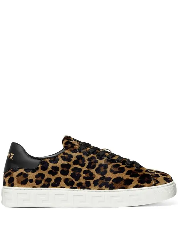 Versace Greca Leopard-Print Sneakers In Neutrals 50% Off