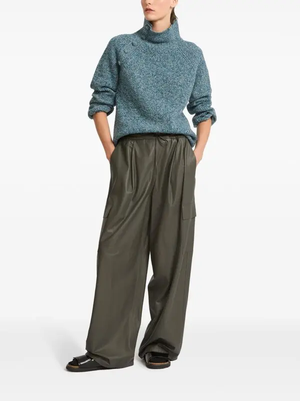YVES SALOMON Wide-leg Leather Cargo Trousers - Green