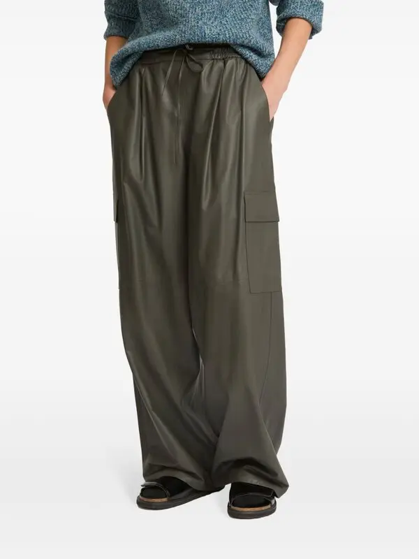 YVES SALOMON Wide-leg Leather Cargo Trousers - Green