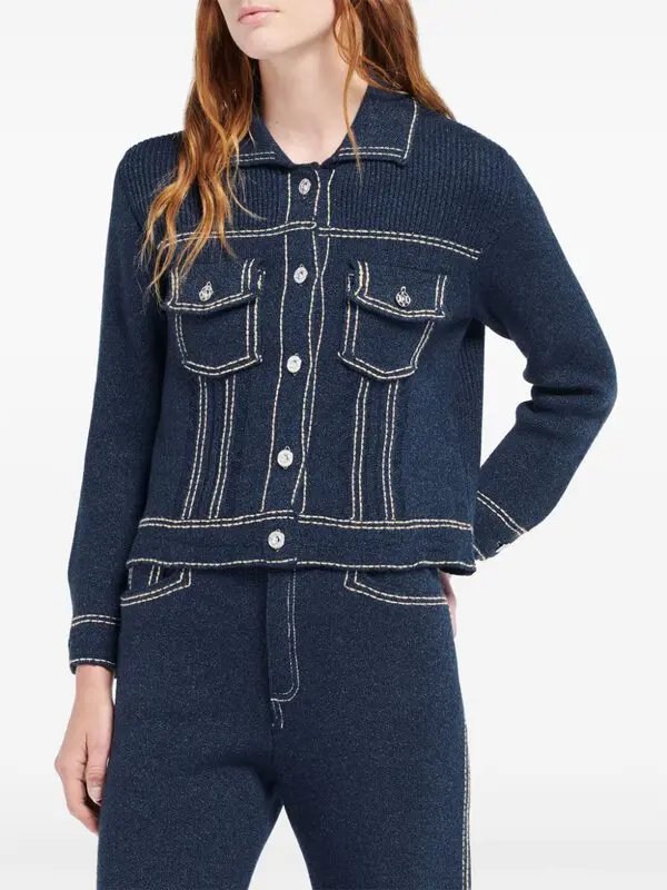 BARRIE Contrast-stitch Knitted Jacket
