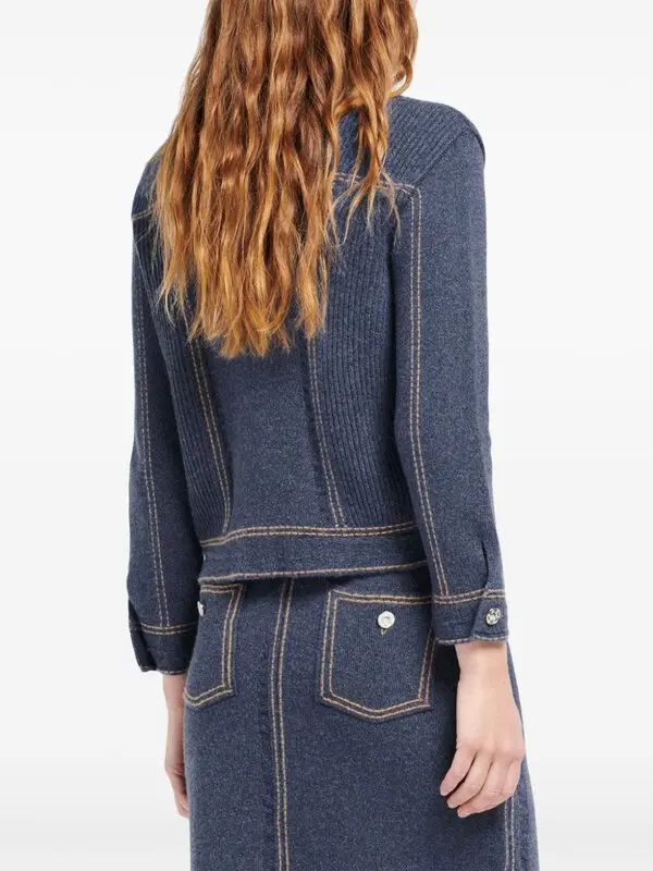 BARRIE Contrast-stitch Knitted Jacket - Blue