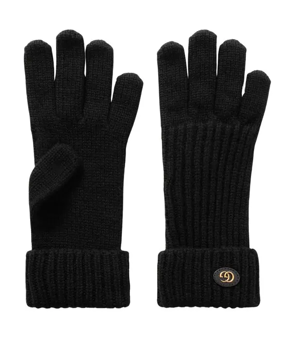 Gucci Leather-trimmed Wool And Cashmere-blend Gloves - Black