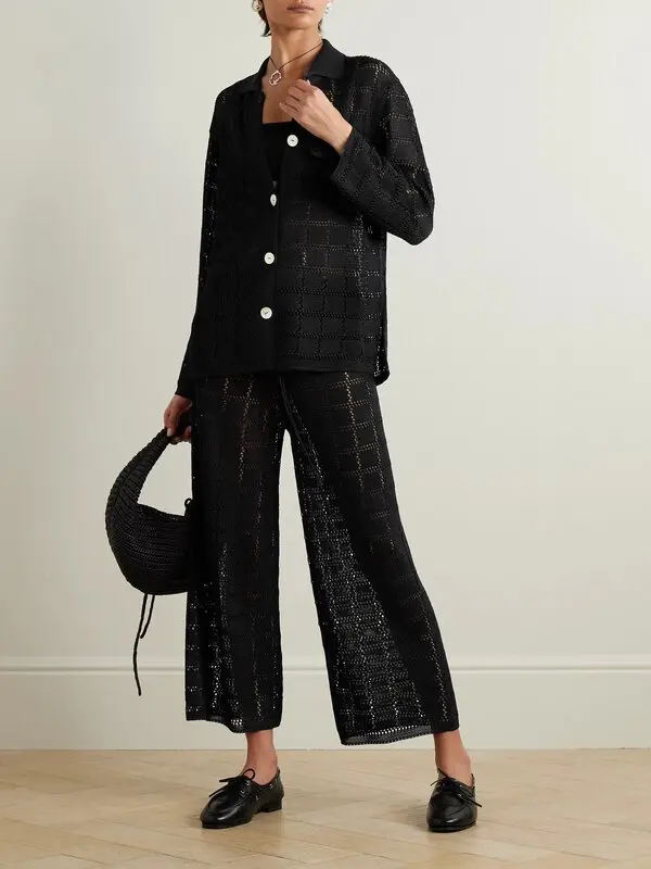 Calle Del Mar Pointelle-knit Wide-leg Pants