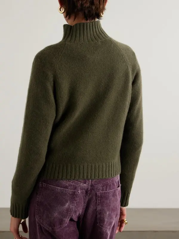 THE ELDER STATESMAN Cropped Cashmere Turtleneck Sweater - Green
