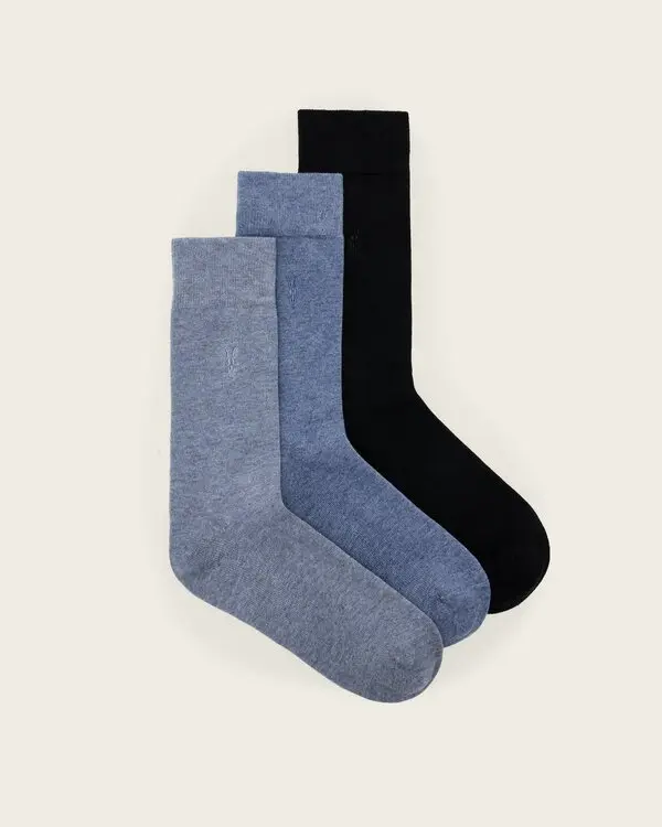 ALLSAINTS Adan Ramskull Embroidered Socks 3 Pack - Blue