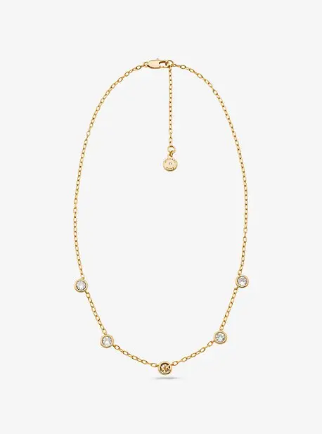 Michael Kors Logo Bezeled Pavé Necklace - Gold
