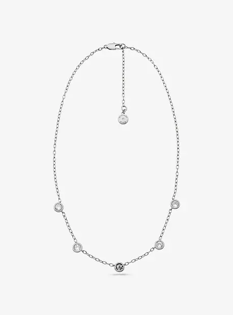 Michael Kors Logo Bezeled Pavé Necklace - Silver