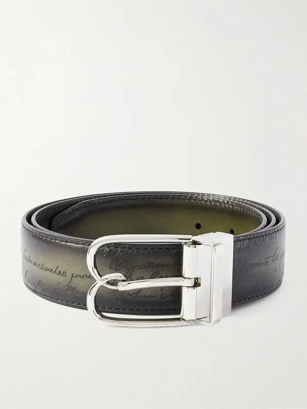 Berluti Reversible Burnished-leather Belt - Green