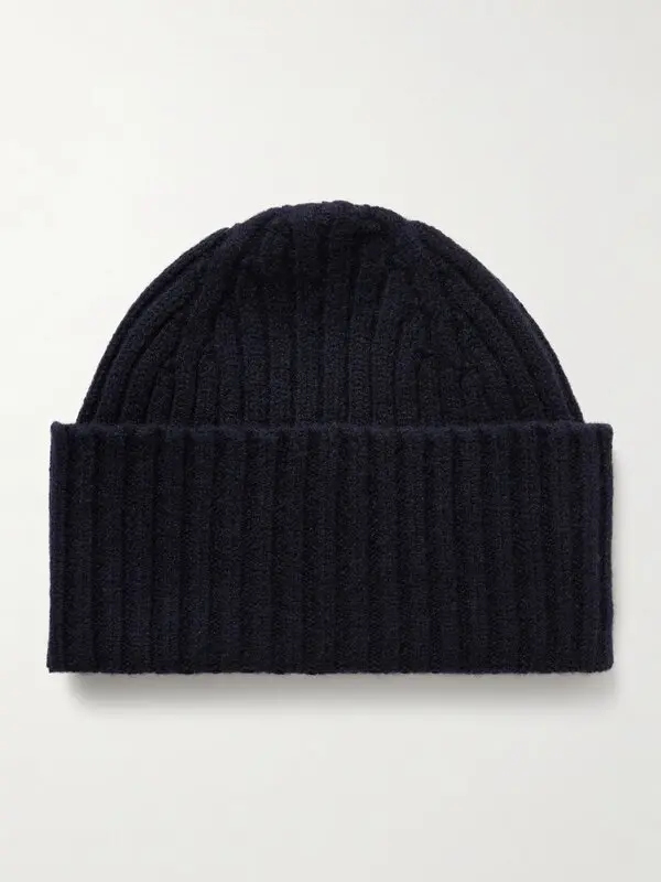 DRAKE'S Ribbed Wool Beanie - Blue