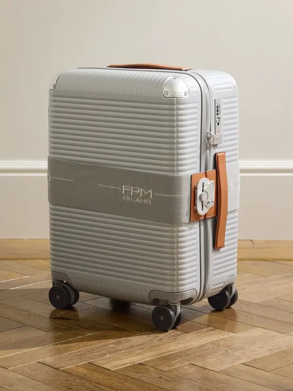 FPM MILANO Bank Zip Deluxe M 55cm Leather-trimmed Polycarbonate Spinner Suitcase - Gray