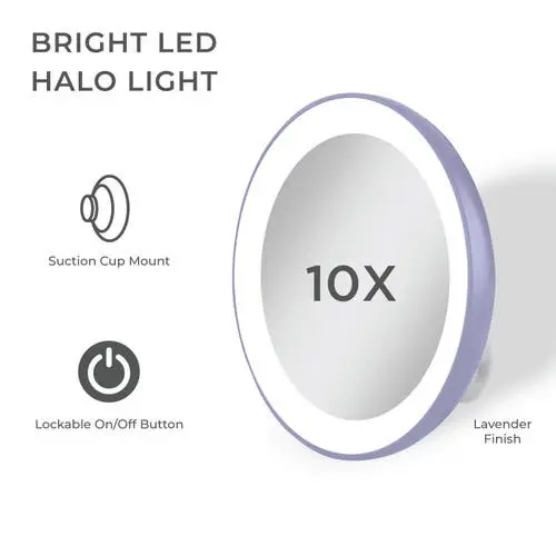 ZADRO Lighted Compact Mirror With 10x Magnification & Suction Cup - Lavender