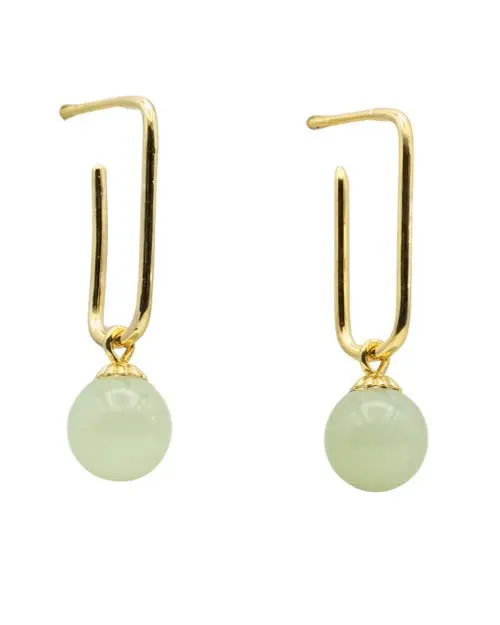 SEREE Pin Green Jade Bead Earrings - Light Green