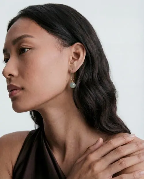 SEREE Green Jade Bead Drop Earrings In 14k Gold-plated Sterling Silver - Light Green