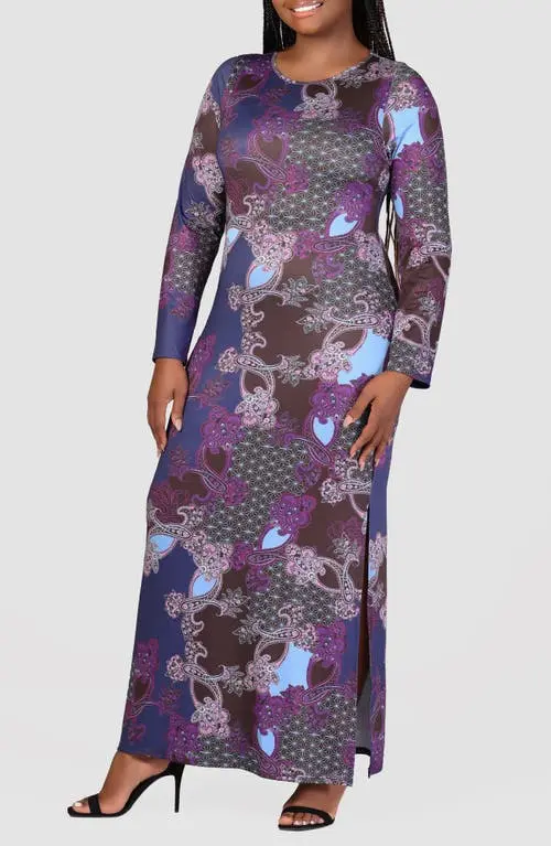 24SEVEN COMFORT APPAREL Mixed Print Maxi Dress