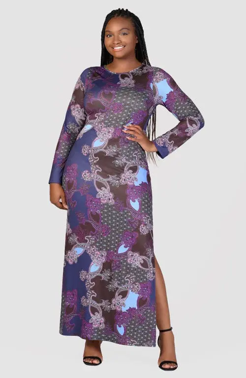 24SEVEN COMFORT APPAREL Mixed Print Maxi Dress