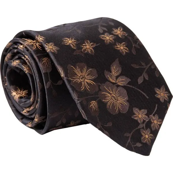 ELIZABETTA Silvio Extra Long Silk Jacquard Neck Tie - Black