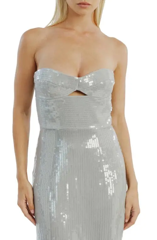Bardot Cerise Sequin Cutout Strapless Dress