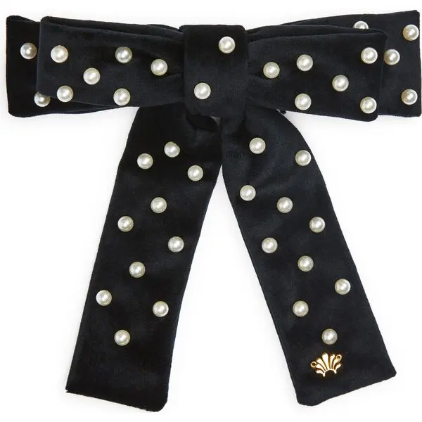 Lele Sadoughi Antoinette Faux Pearl Bow Hair Clip - Jet
