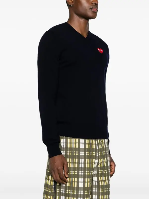 Play Comme Des Garcon Heart-patch Wool Jumper - Blue