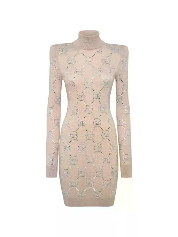 Philipp Plein Crystal-embellished Monogram Mini Dress - Neutrals
