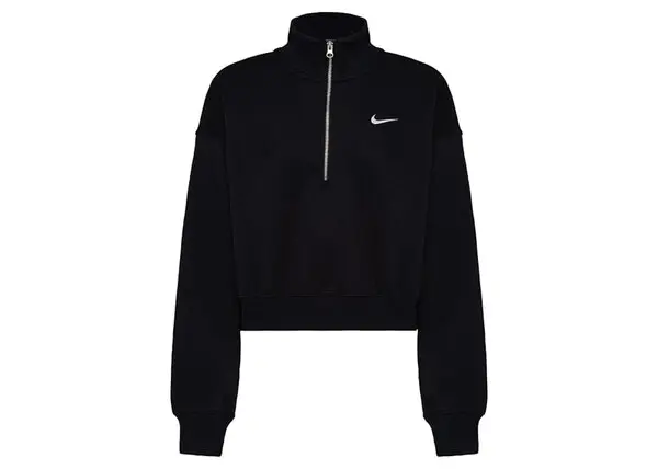 Nike Phoenix Fleece Oversized Half-zip Crop Sweatshirt - Black/sail