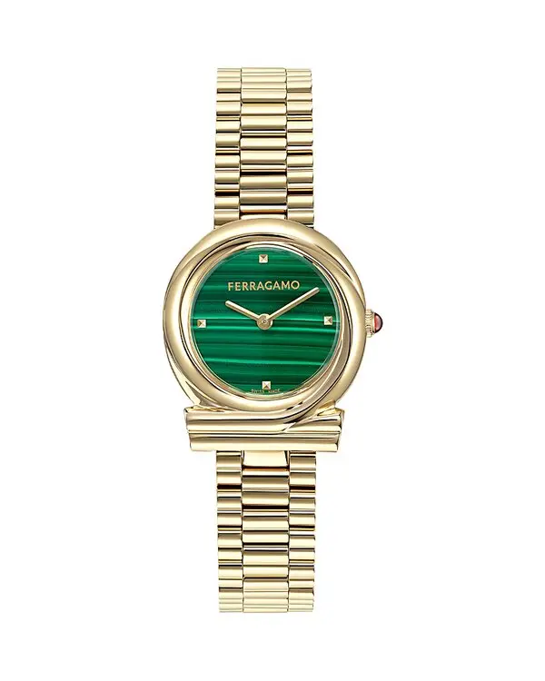 FERRAGAMO Gancini Twisted 28mm Watch - Green/gold
