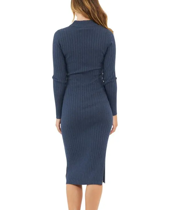 RIPE MATERNITY Nella Rib Nursing Knit Midi Dress - Denim Marle