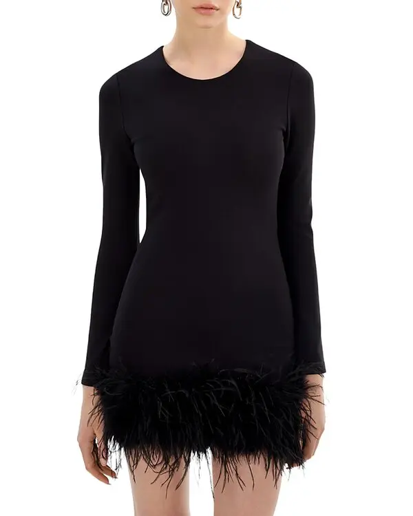 LAMARQUE Bahira Feather Hem Dress - Black