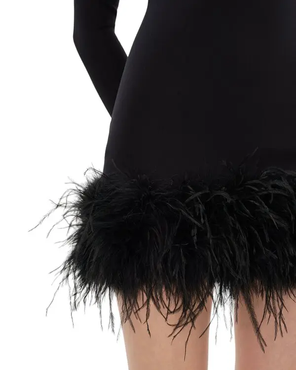 LAMARQUE Bahira Feather Hem Dress - Black