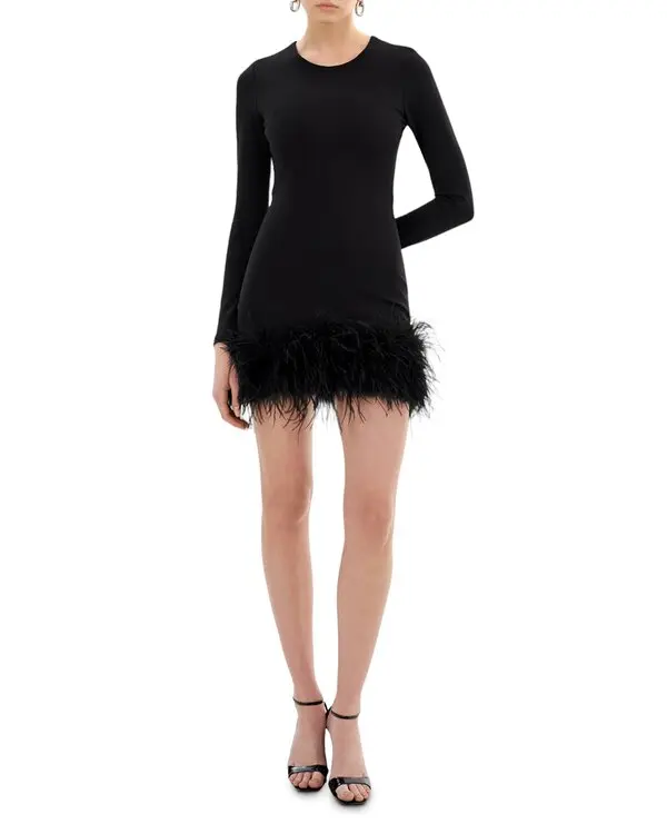 LAMARQUE Bahira Feather Hem Dress - Black