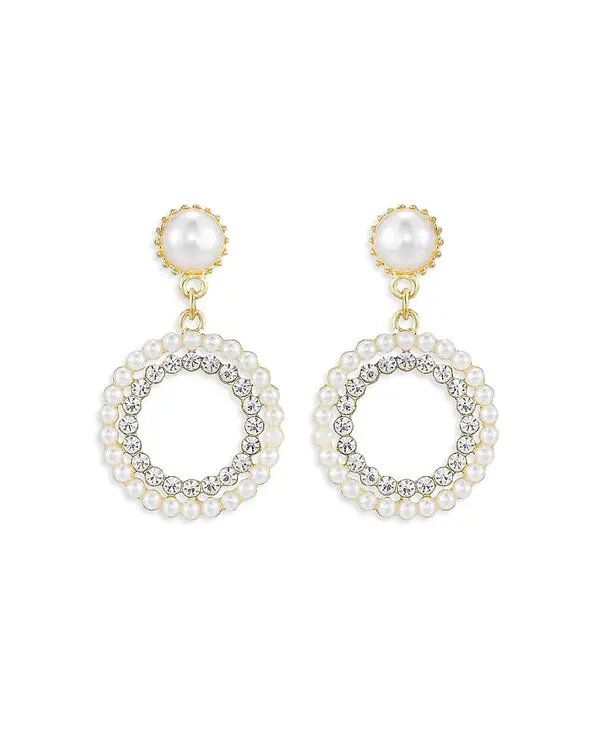 Ettika Crystal And Imitation Pearl Drop Earrings - White/gold