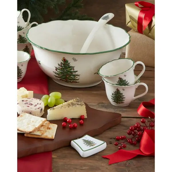 SPODE Christmas Tree 10-piece Punch Bowl Set