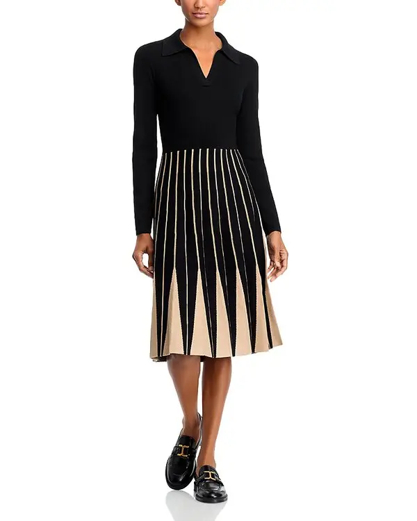 T Tahari Pleated Sweater Dress